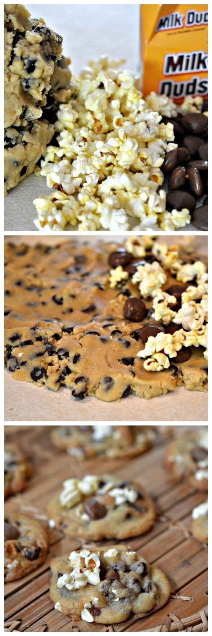 THE PERECT MOVIE NIGHT CHOCOLATE CHIP COOKIE...WITH POPCORN & MILK DUDS ...
