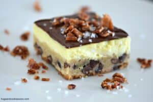 Bacon Sea Salt Cheesecake Bars with chocolate chip